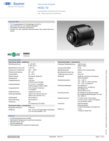 Baumer HOG 10 Incremental encoder Datenblatt | Manualzz