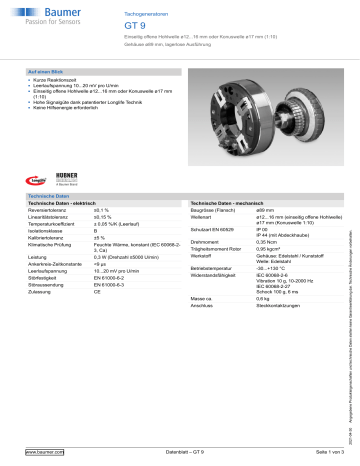 Baumer GT 9 Tachogenerator Datenblatt | Manualzz