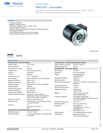 Baumer PMG10P - DeviceNet Absolute encoder Data sheet | Manualzz