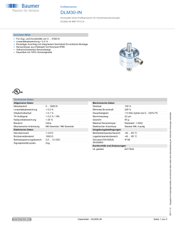 Baumer DLM30-IN Force sensor Datenblatt | Manualzz