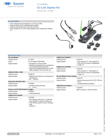 Baumer IO-Link Starter Kit IO-Link Master Datenblatt | Manualzz