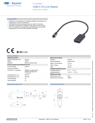 Baumer USB-C IO-Link Master IO-Link Master Datenblatt | Manualzz