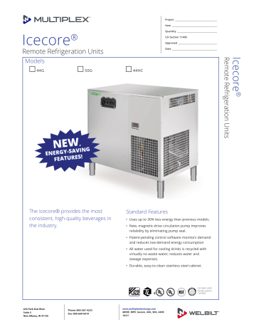 Multiplex Icecore 44HC, 44G & 50G Remote Chillers Specification | Manualzz