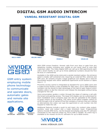 Videx Security Videx Intercom System Datasheet | Manualzz