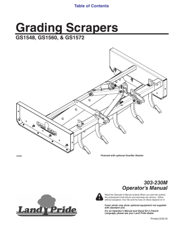 Land Pride Grading Scrapers GS1572 Operator's Manual | Manualzz