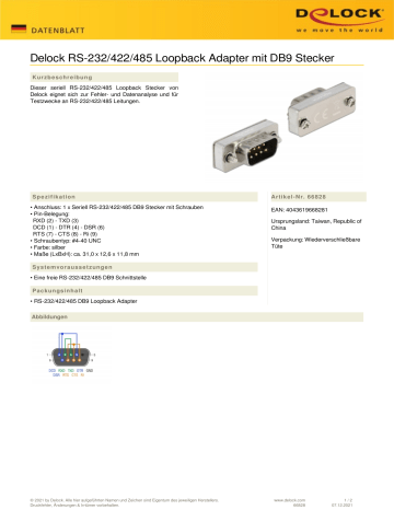 DeLOCK 66828 RS-232/422/485 Loopback adapter Datenblatt | Manualzz