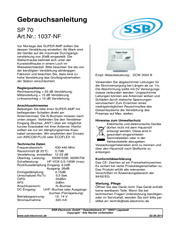 SSB-Electronic SUPER-AMP SP 70 Gebrauchsanleitung | Manualzz