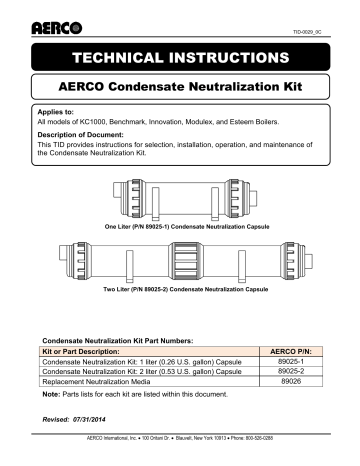 AERCO Condensate Neutralizer Kits Neutralizes condensate from condensing boilers Instructions ...