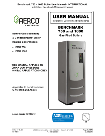 AERCO Benchmark 750 and 1000 Condensing Maintenance Manual | Manualzz