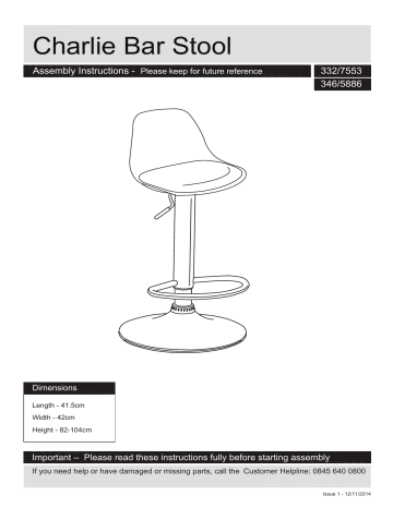 Hygena CHARLIE BAR STOOL BL Charlie Instruction Manual | Manualzz