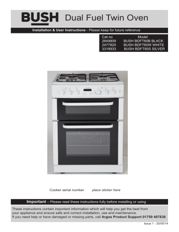 Bush BDFT60B DUAL FUEL COOKER Instruction Manual | Manualzz
