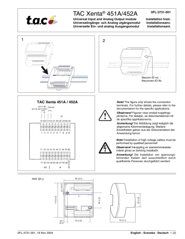 TAC Xenta 451A Installationsanleitung | Manualzz