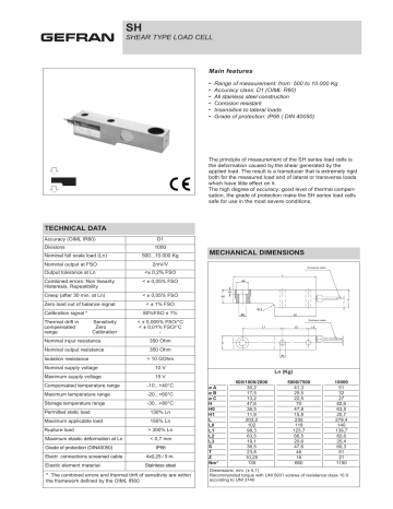 Gefran SH Standard profile load cell DataSheet | Manualzz