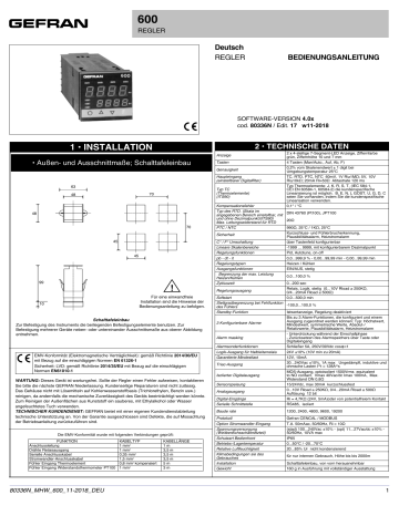 Gefran 600 PID Controller, 1/16 DIN User Manual | Manualzz