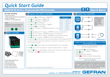 Gefran 600 PID Controller, 1/16 DIN Quick Start Guide | Manualzz