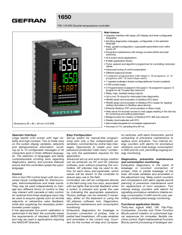 Gefran 1650 Double loop PID Controller, 1/8 DIN DataSheet | Manualzz