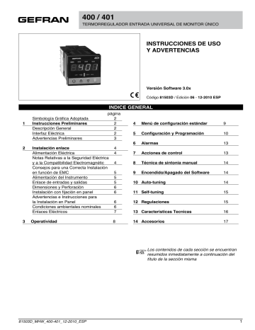 gefran 400-401 PID Controller, 1/16 DIN Instrucciones de operación | Manualzz