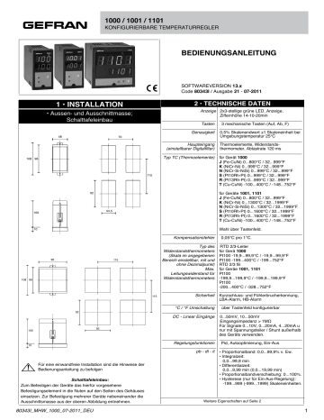 gefran 1000-1001-1101 PID Controller Bedienungsanleitung | Manualzz