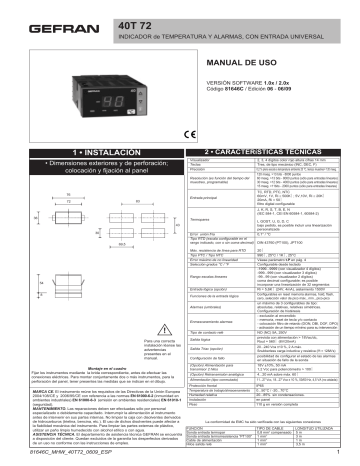 gefran 40T72 Indicator/Alarm Unit Instrucciones de operación | Manualzz
