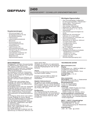 gefran 2400 Fast Indicator/Alarm Unit Datenblatt | Manualzz