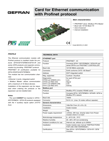 Gefran Profinet DataSheet | Manualzz
