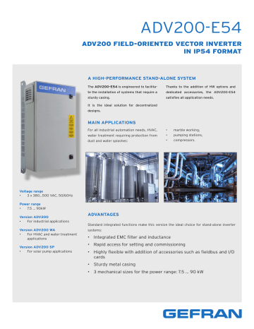 Gefran ADV200-E54 Field-oriented vector inverter DataSheet | Manualzz