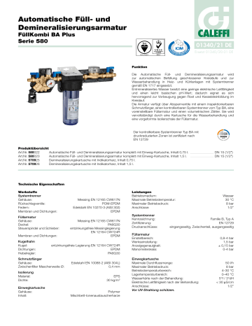Caleffi CALEFFI FüllKombi BA Plus Bedienungsanleitung | Manualzz