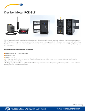 PCE PCE-SLT Sound Level Meter Datasheet | Manualzz