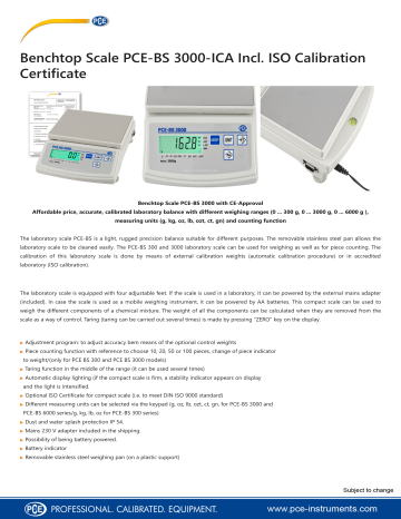PCE PCE-BS 3000-ICA Analytical Balance Datasheet | Manualzz