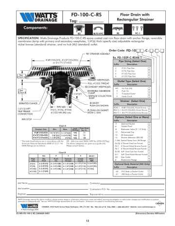 Watts FD-100-C-RS Floor Drain Specification | Manualzz