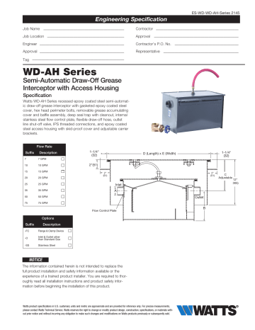 Watts WD-AH Semi-Automatic Draw-Off Grease Interceptor Specification ...