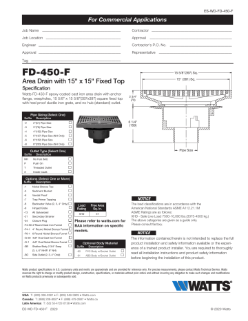 Watts FD-450-F Area Drain Specification | Manualzz