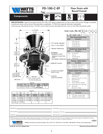 Watts FD-100-C-EF Floor Drain Specification | Manualzz