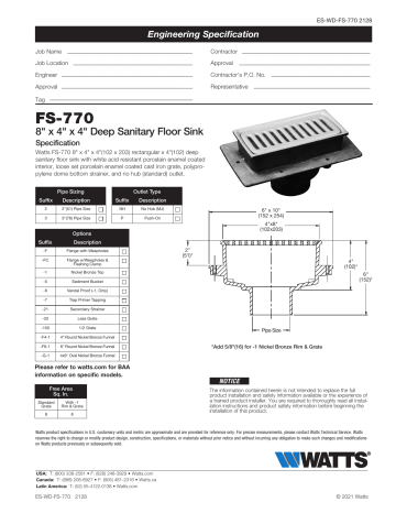 Watts FS-770 8 in Specification | Manualzz