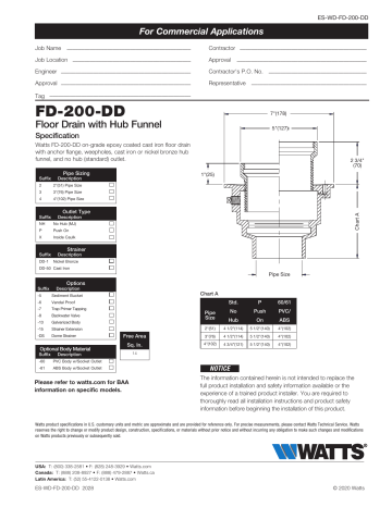 Watts FD-200-DD Floor Drain Specification | Manualzz