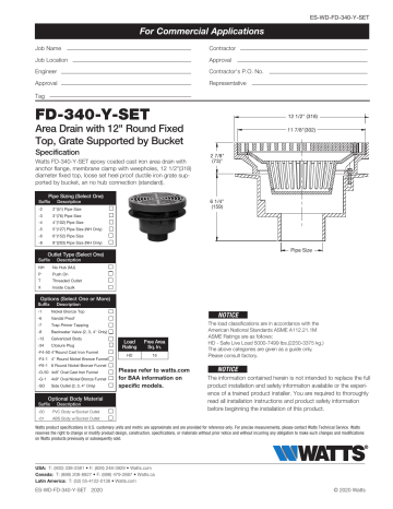 Watts FD-340-Y-SET Area Drain Specification | Manualzz