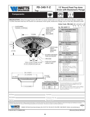 Watts FD-340-Y-Z Area Drain Specification | Manualzz