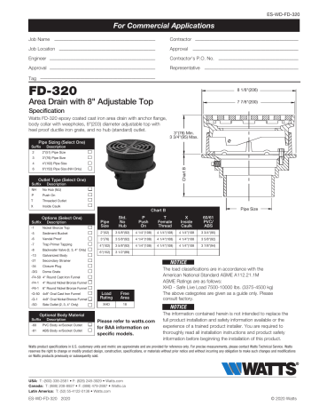 Watts FD-320 Area Drain Specification | Manualzz