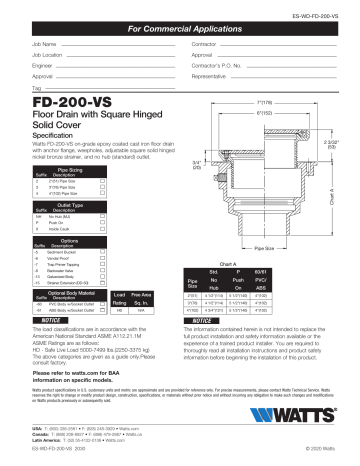 Watts FD-200-VS Floor Drain Specification | Manualzz