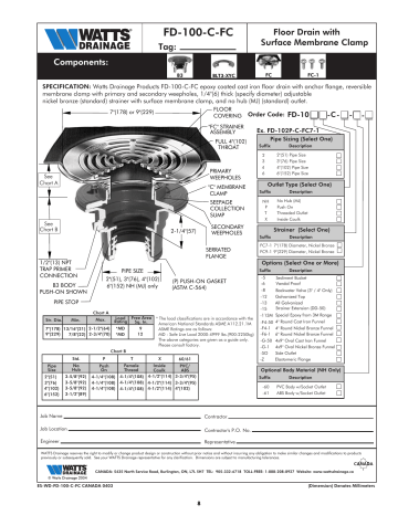 Watts FD-100-C-FC Floor Drain Specification | Manualzz