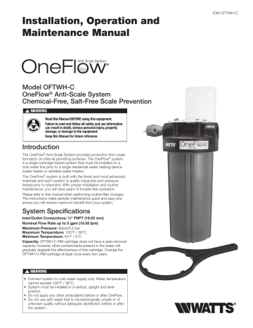 Watts OFTWH-C OneFlow Anti-Scale System Maintenance Manual | Manualzz
