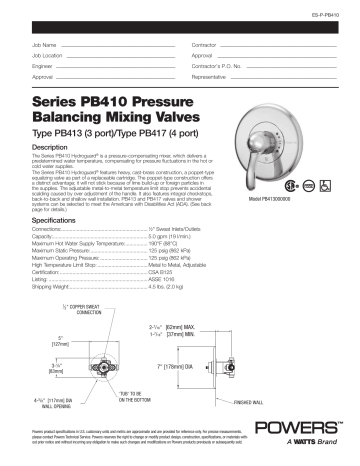 Powers HydroGuard PB410 HydroGuard series PB410 pressure balancing ...