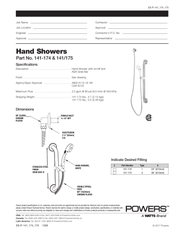 Powers HydroGuard Handshowers Handshowers Specification | Manualzz