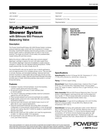 Powers HydroPanel II 450-900 HydroPanel II shower system Specification ...