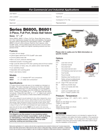 Watts B6800 3-Piece Specification | Manualzz