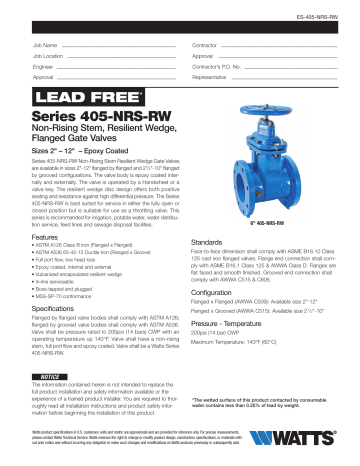 Watts 405-NRS-RW NRS Flanged Gate Valves Specification | Manualzz