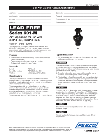 FEBCO Air Gaps Air Gap Drains Specification | Manualzz