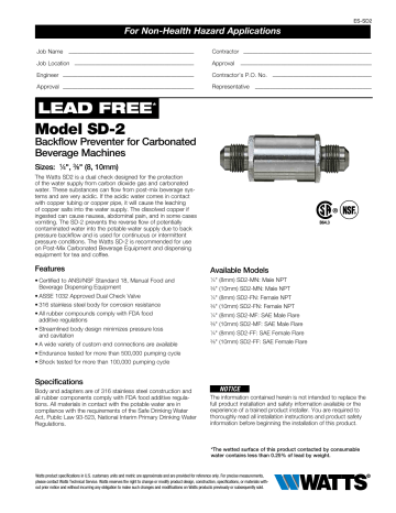 Watts SD-2 Dual Check Valves Specification | Manualzz