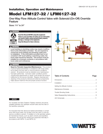 Watts LFM127-32 One-Way Flow Altitude Valve Installation Instructions ...