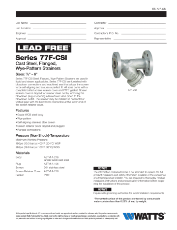 Watts 77F-CSI Steel Specification | Manualzz